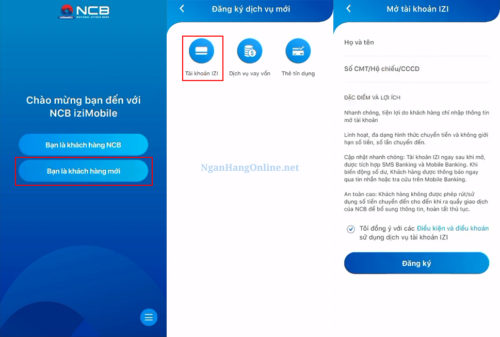 6 bước mở tài khoản ngân hàng NCB online trên ứng dụng NCB iziMobile