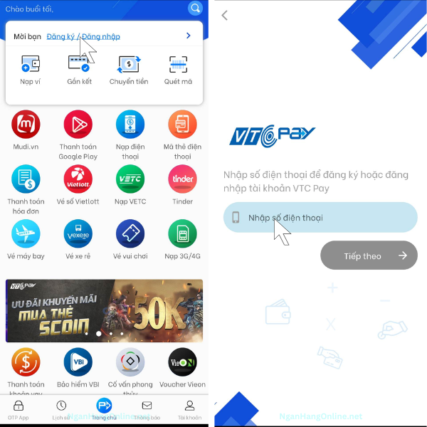 7 bước đăng ký Ví điện tử VTC Pay online tại nhà
